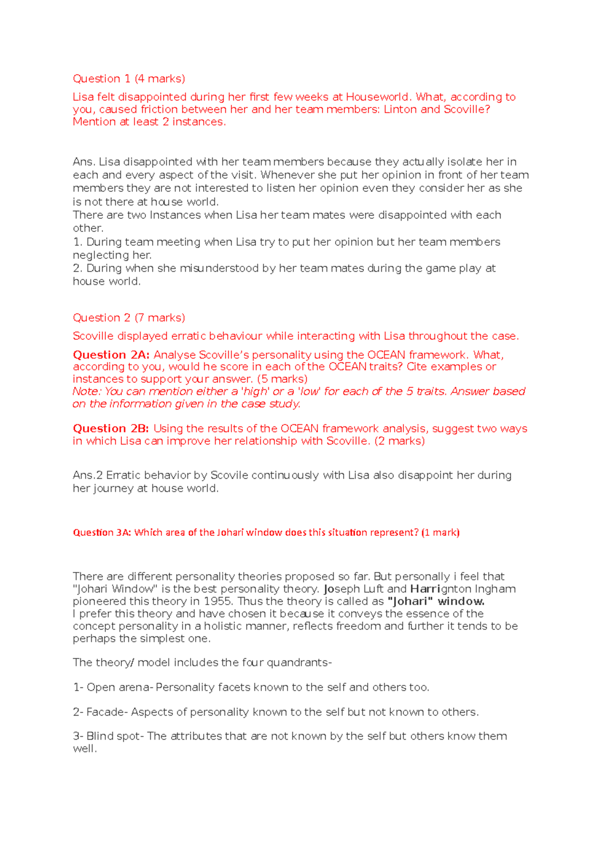 Lisa Benton project - Question 1 (4 marks) Lisa felt disappointed ...