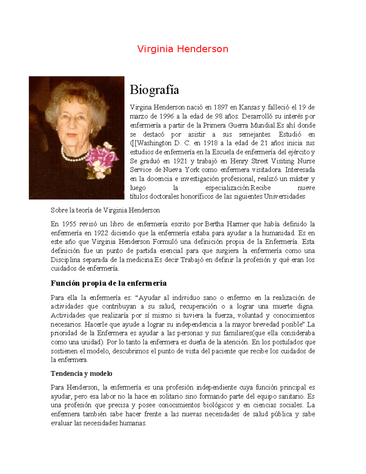 Virginia Henderson - Virginia Henderson Biografía Virgina Henderson ...