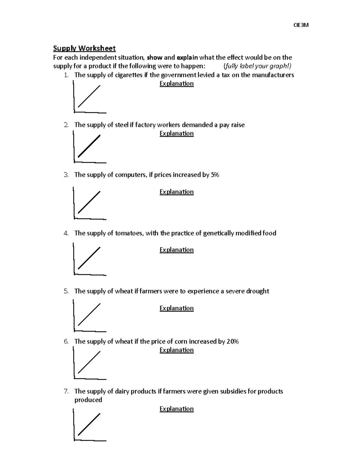 Copy of Supply Curve Practice VSS 2020 1 - CIE3M Supply Worksheet For ...