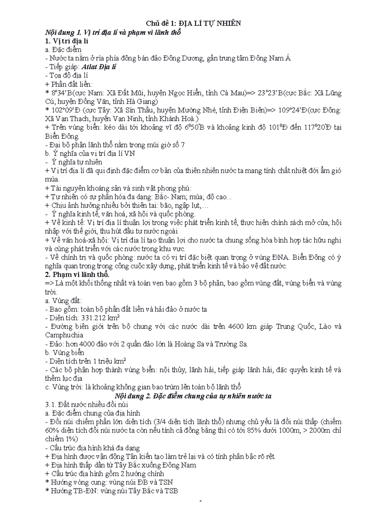 DE Cuong ON TAP DIA 12 - what - Chủ đề 1: ĐỊA LÍ TỰ NHIÊN Nội dung 1 ...