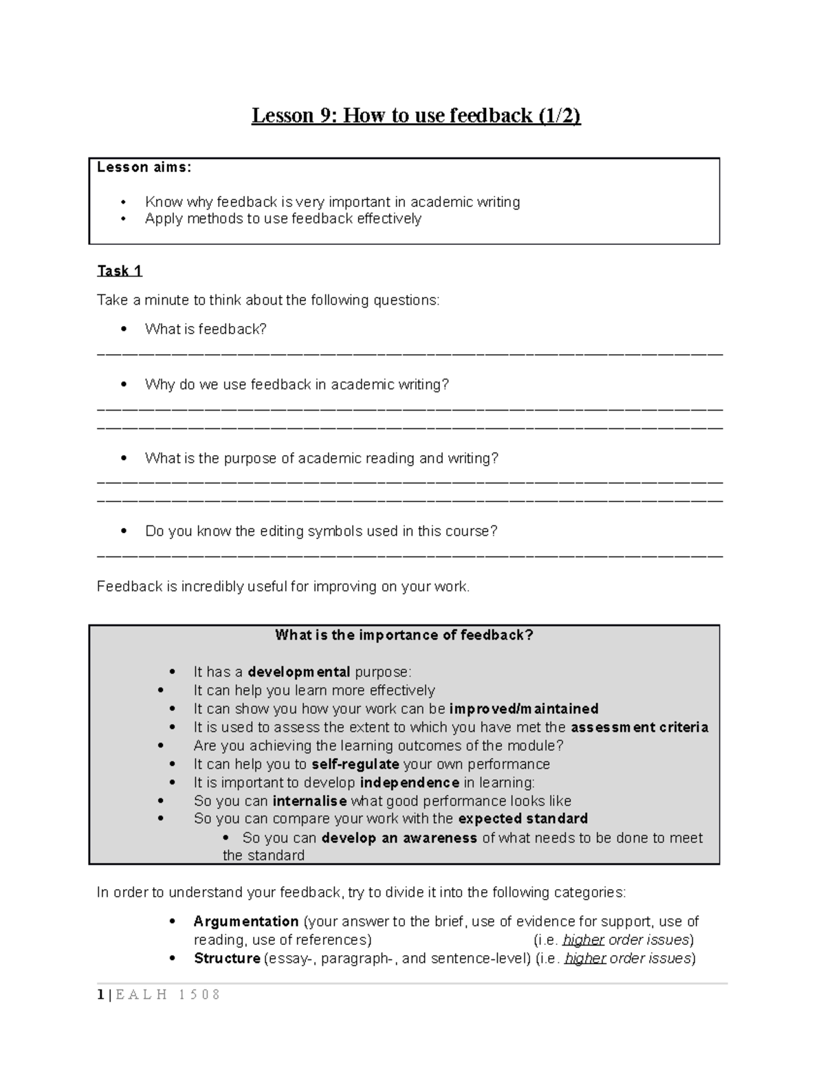 Lesson 9 How to use feedback and improve your writing - Lesson 9: How ...