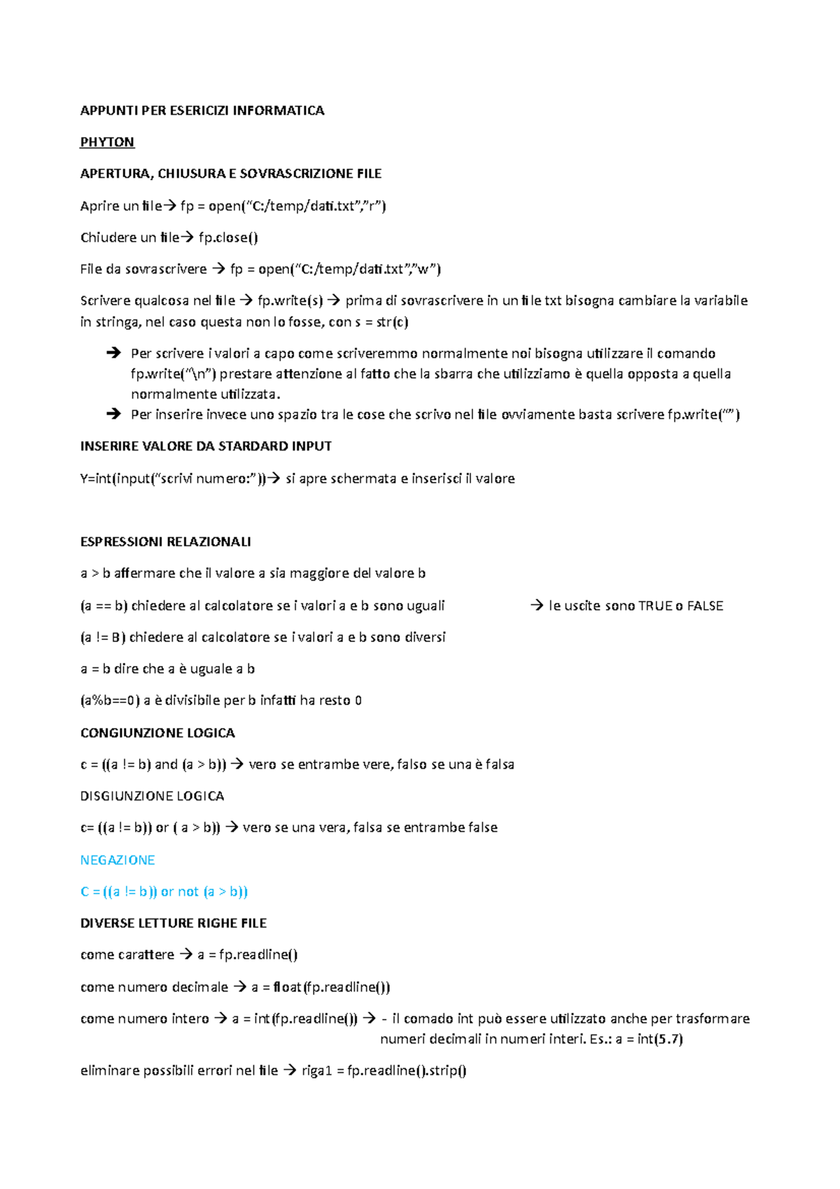 Appunti PER Esercizi Informatica - APPUNTI PER ESERICIZI INFORMATICA ...