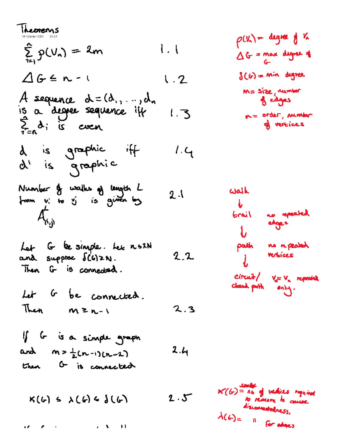 Graph Theory Theorems & Definitions full list - MA41007 - Ϭε KĐƚŽďĞƌ ...