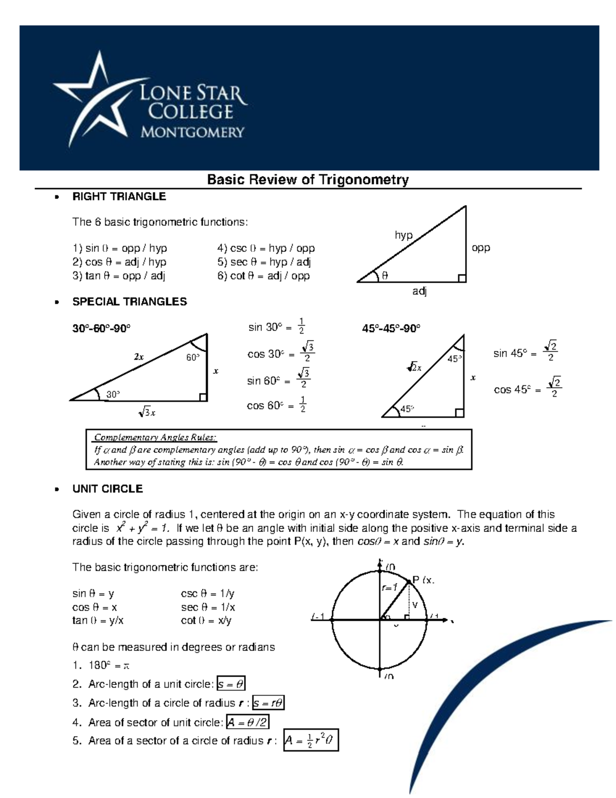 Basic Review of Trig - Practice well! - Basic Review of Trigonometry ...