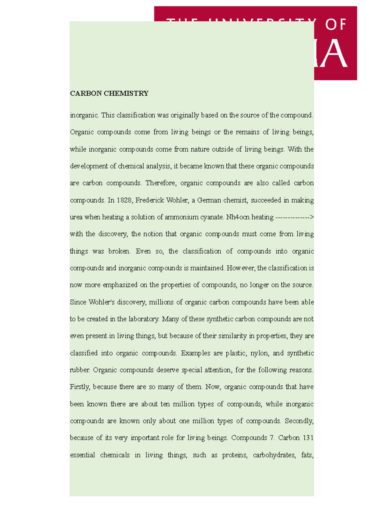 Documents Chemistry - Carbon Chemistry - CARBON CHEMISTRY inorganic ...