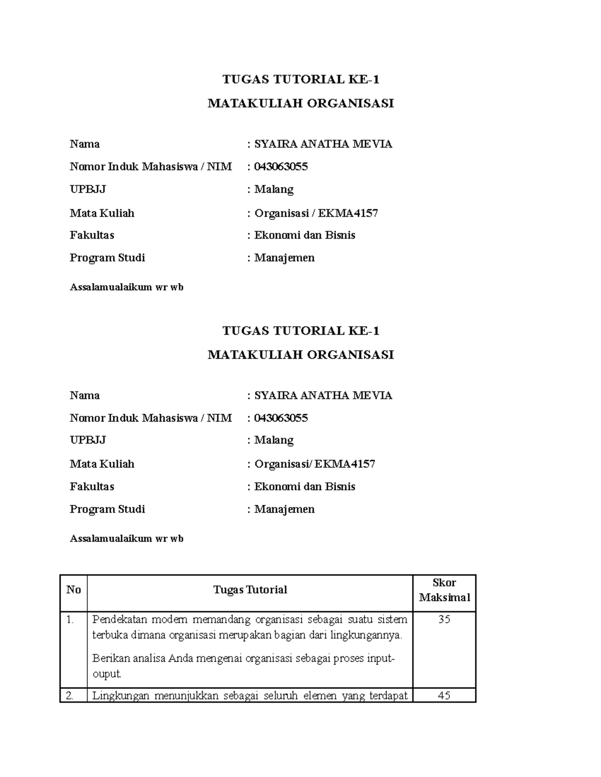Tugas 1 - semoga bermanfaat - TUGAS TUTORIAL KE- MATAKULIAH ORGANISASI ...
