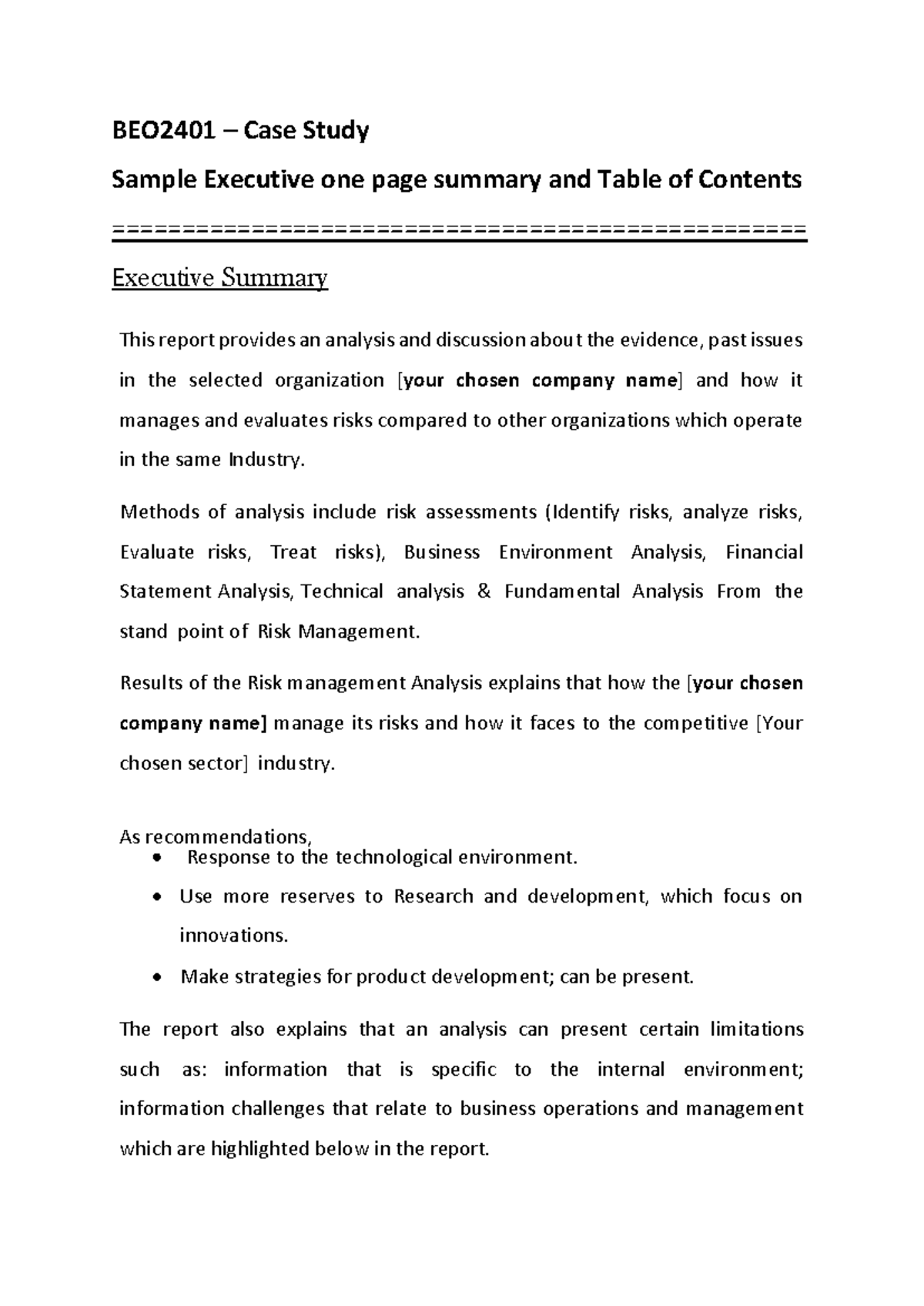 BEO2401 Case Study guidelines 2023 - BEO2401 – Case Study Sample ...