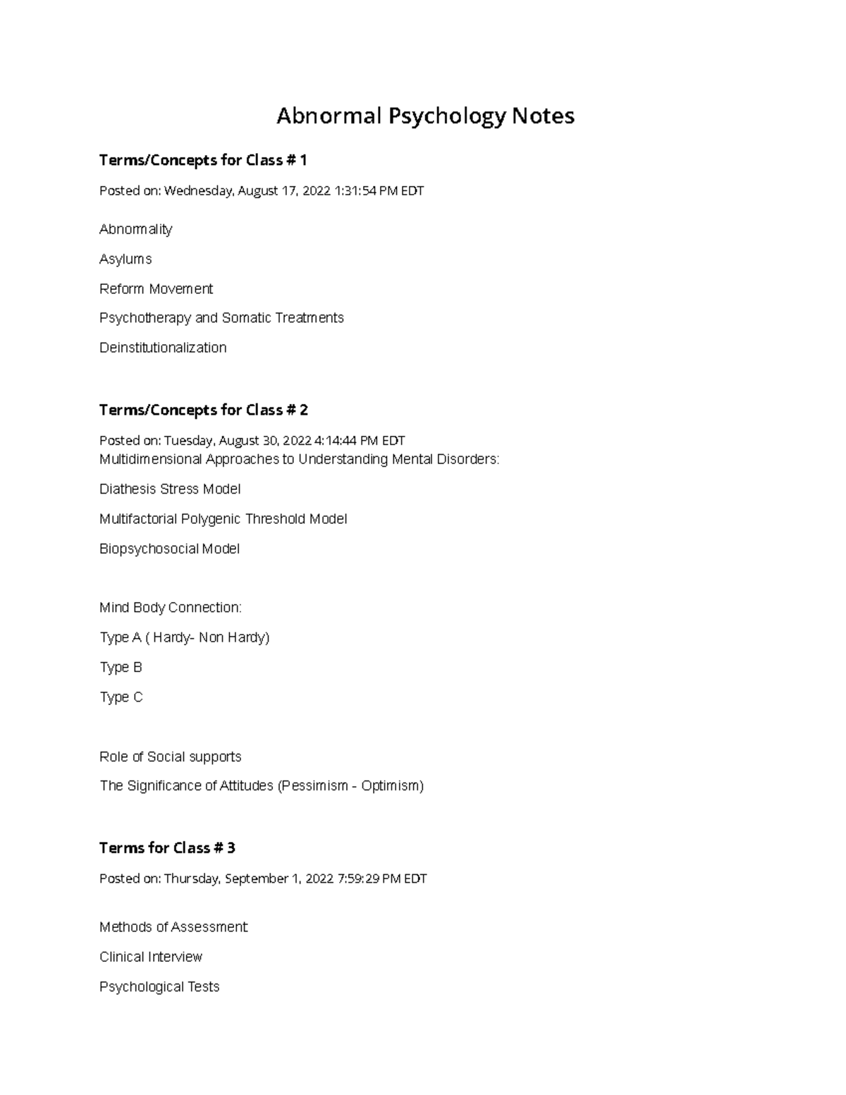 Abnormal Psychology Notes - Abnormal Psychology Notes Terms/Concepts ...