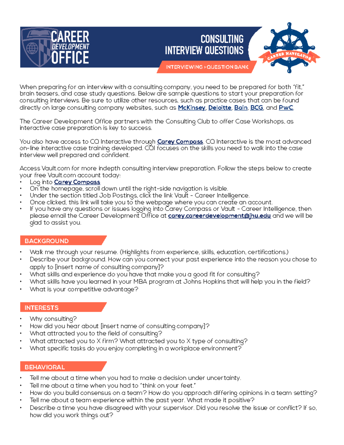 Consulting Interview Questions (1) 2 - CONSULTING INTERVIEW QUESTIONS ...