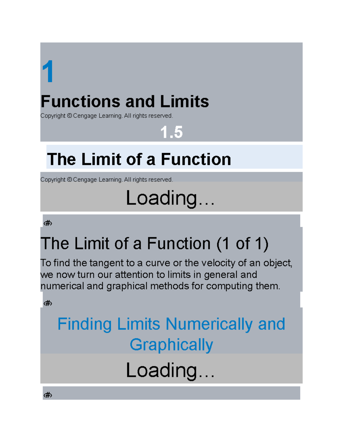 Calc 1 - course material - 1 Functions and Limits Copyright © Cengage ...
