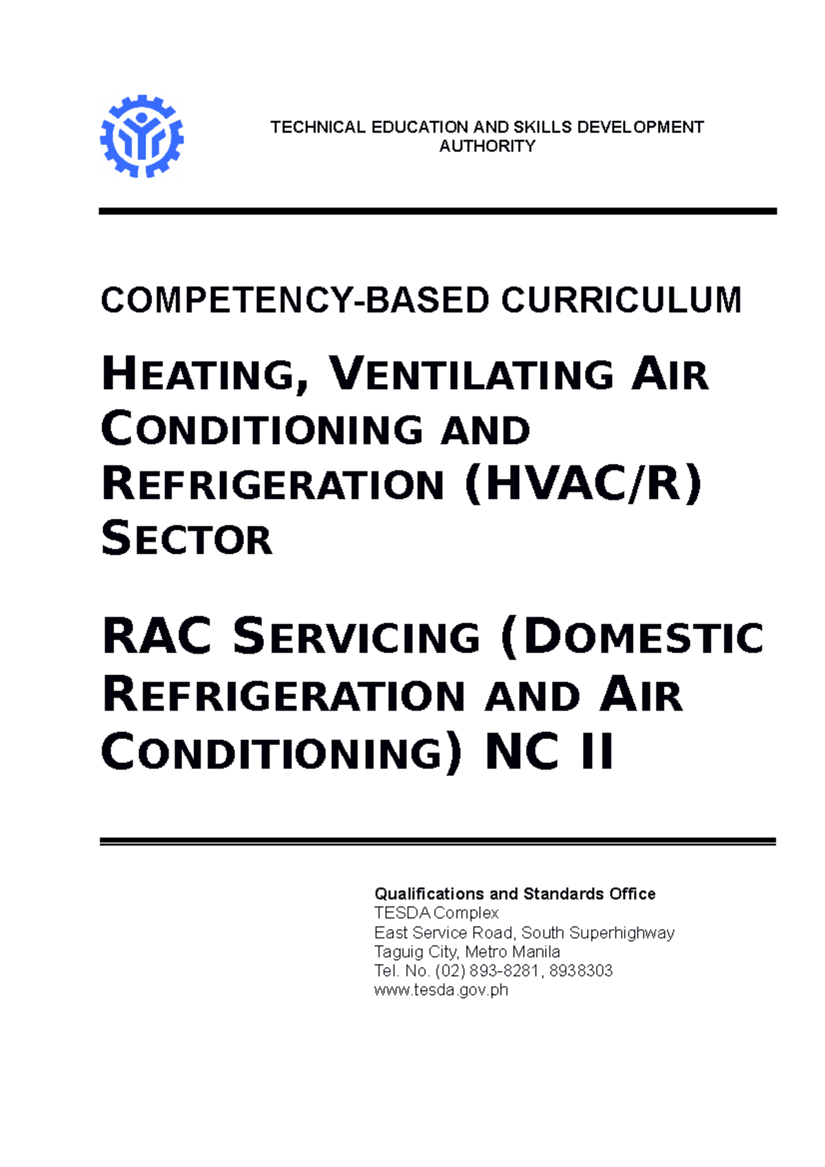 CBC-RAC Servicing (Domestic) NC II - TECHNICAL EDUCATION AND SKILLS ...