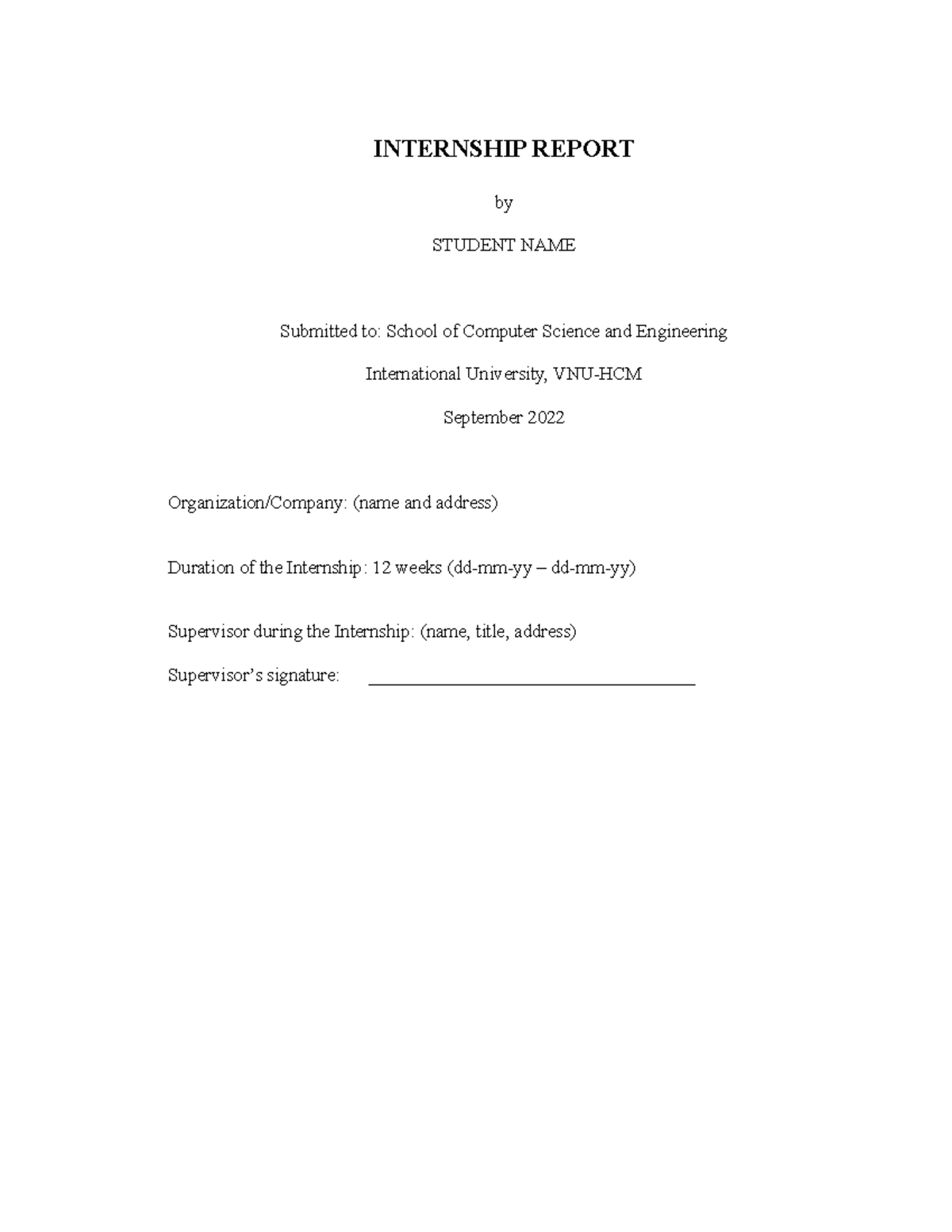 M01 template - Intern report - INTERNSHIP REPORT by STUDENT NAME ...