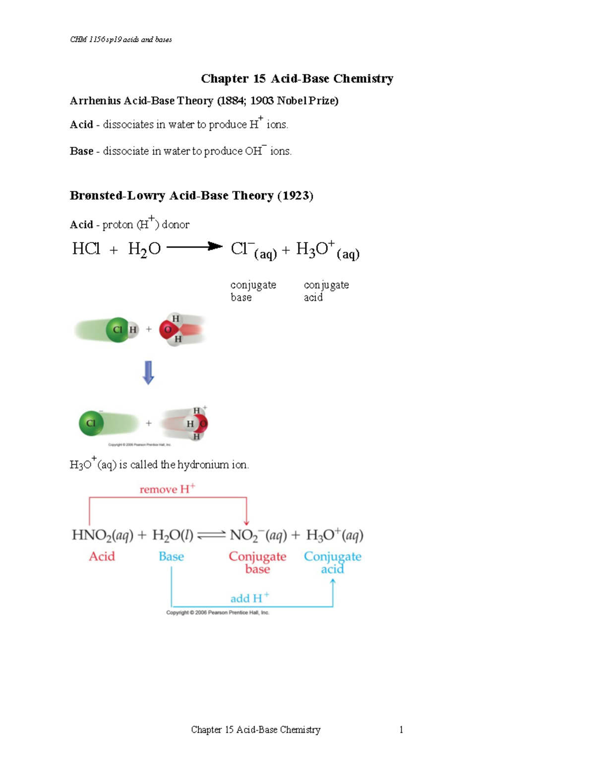 Ch 15 - Acids and Bases - Lecture notes 15 - Chapter 15 Acid-Base ...