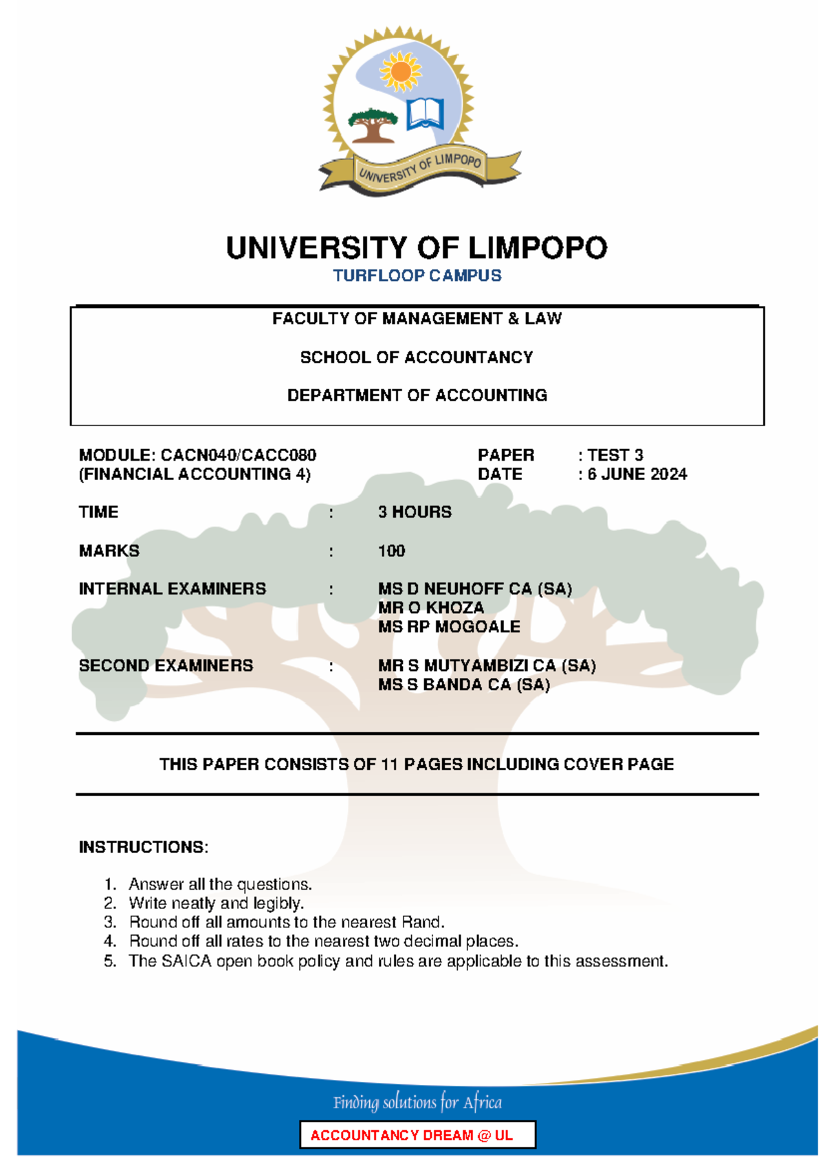 CACN040CACC080 Test 3 Question 009 - UNIVERSITY OF LIMPOPO TURFLOOP ...