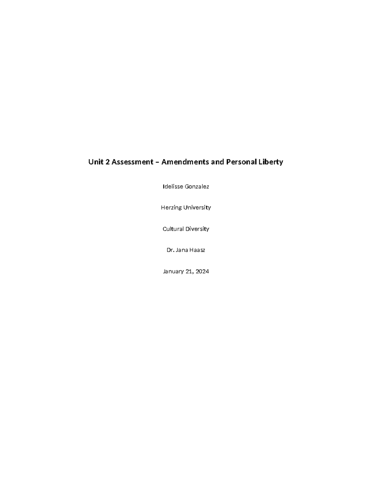 Unit 2 Assessment - Amendments and Personal Liberty - Unit 2 Assessment ...