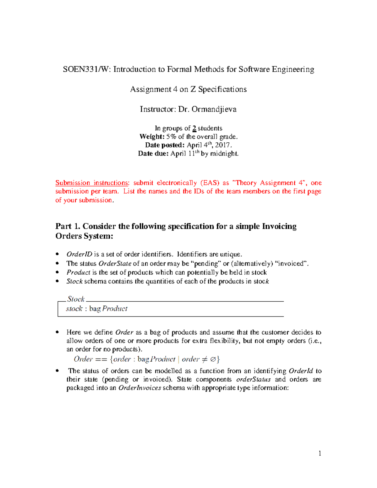 2017 A4 Problems - Exam/Practice - 1 SOEN331/W: Introduction to Formal Methods for Software ...