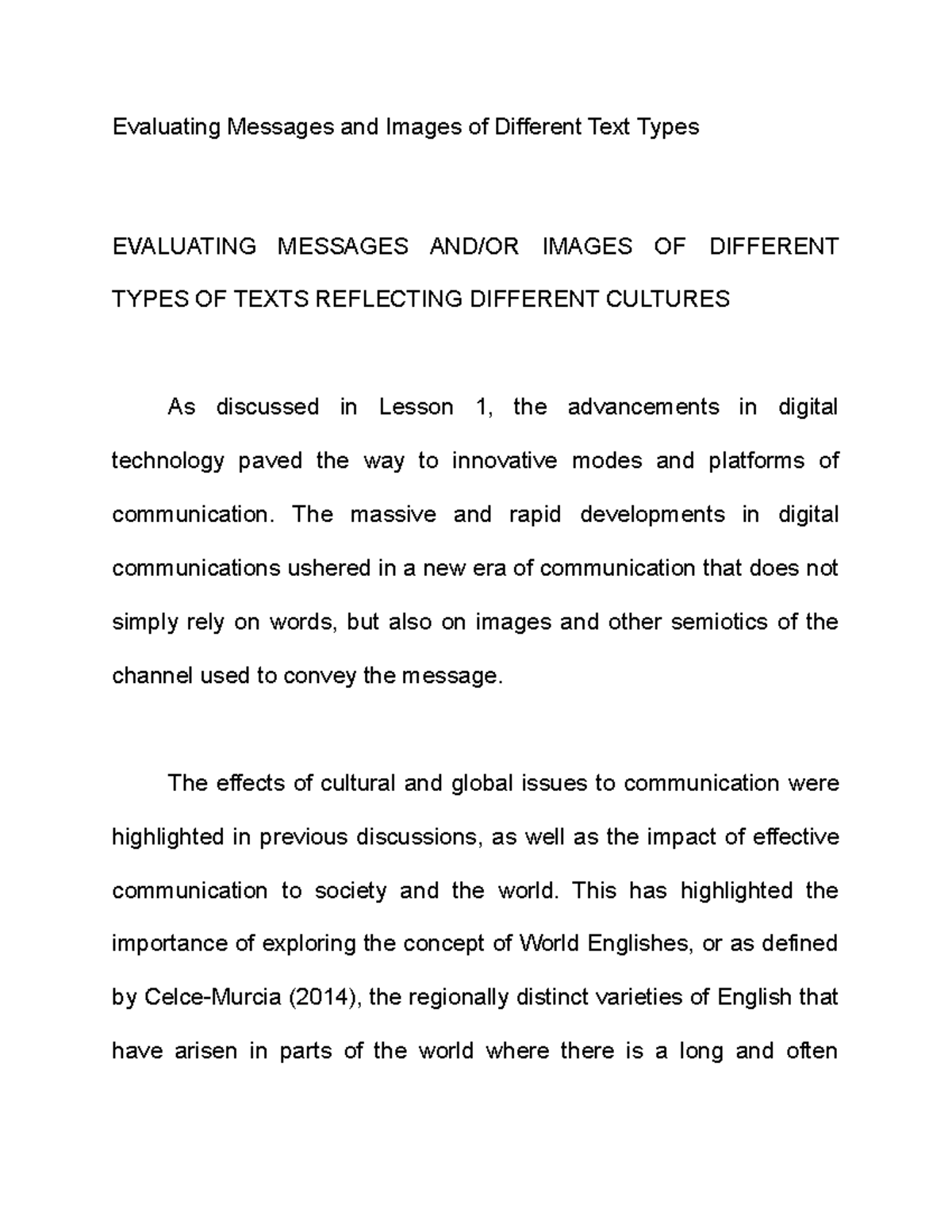 Evaluating Messages and Images of Different Text Typessss - Evaluating ...