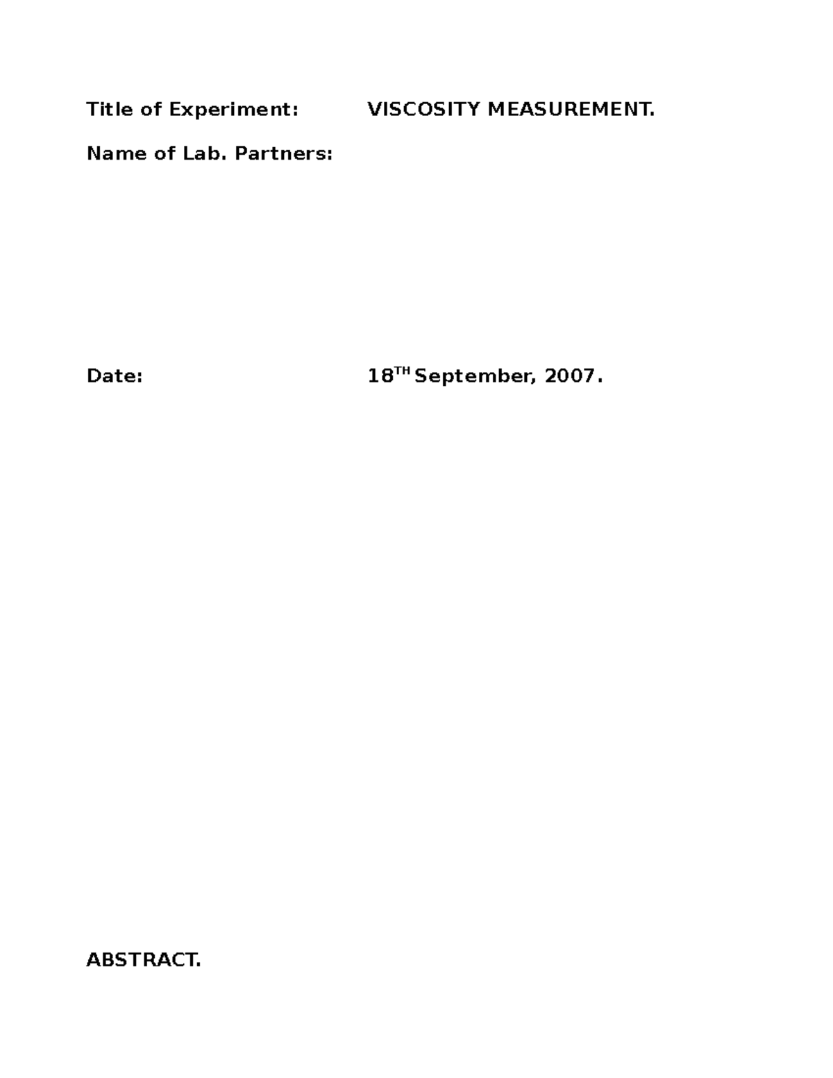 Viscosity Measurement in fluids - Title of Experiment: VISCOSITY ...