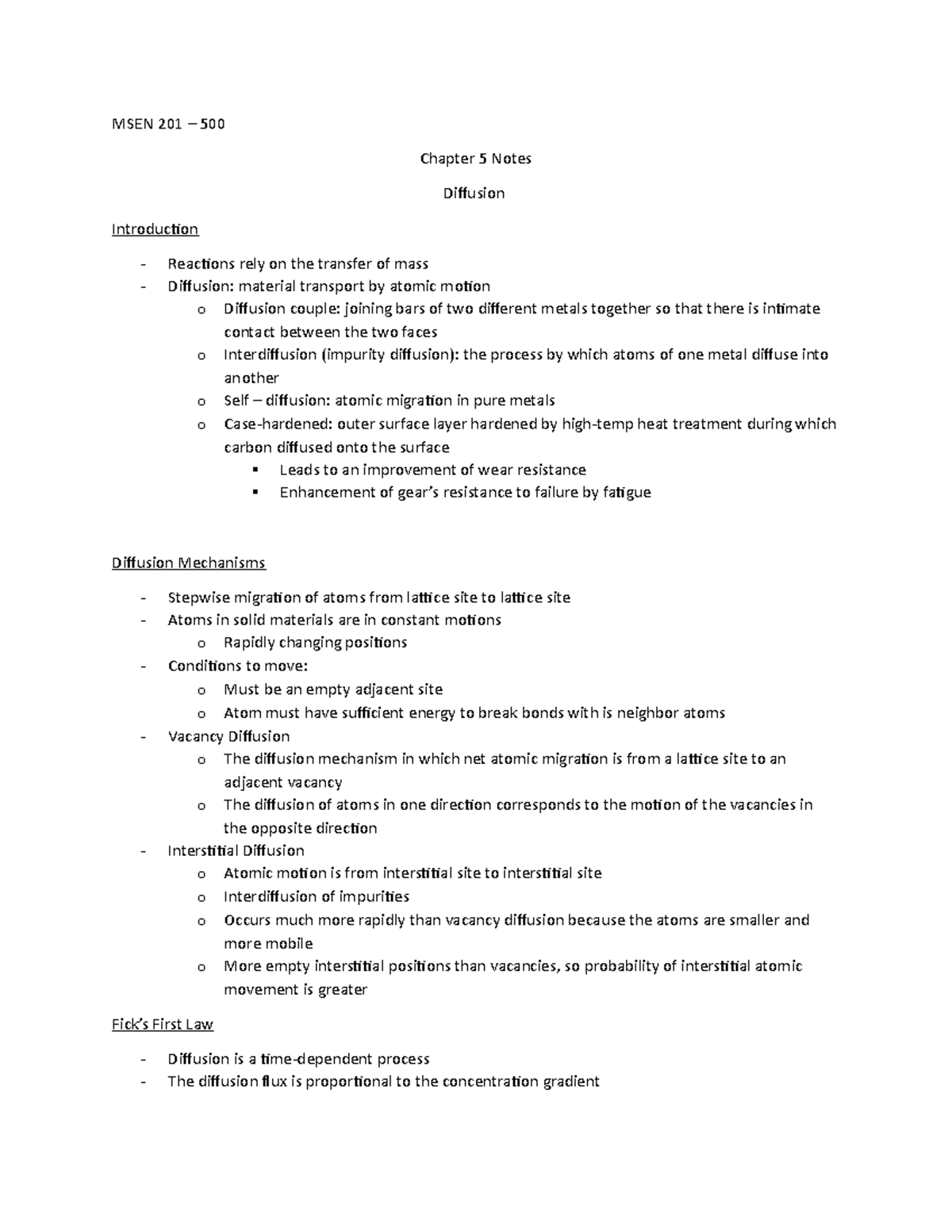 Diffusion in Materials: Introduction and Mechanisms - Studocu