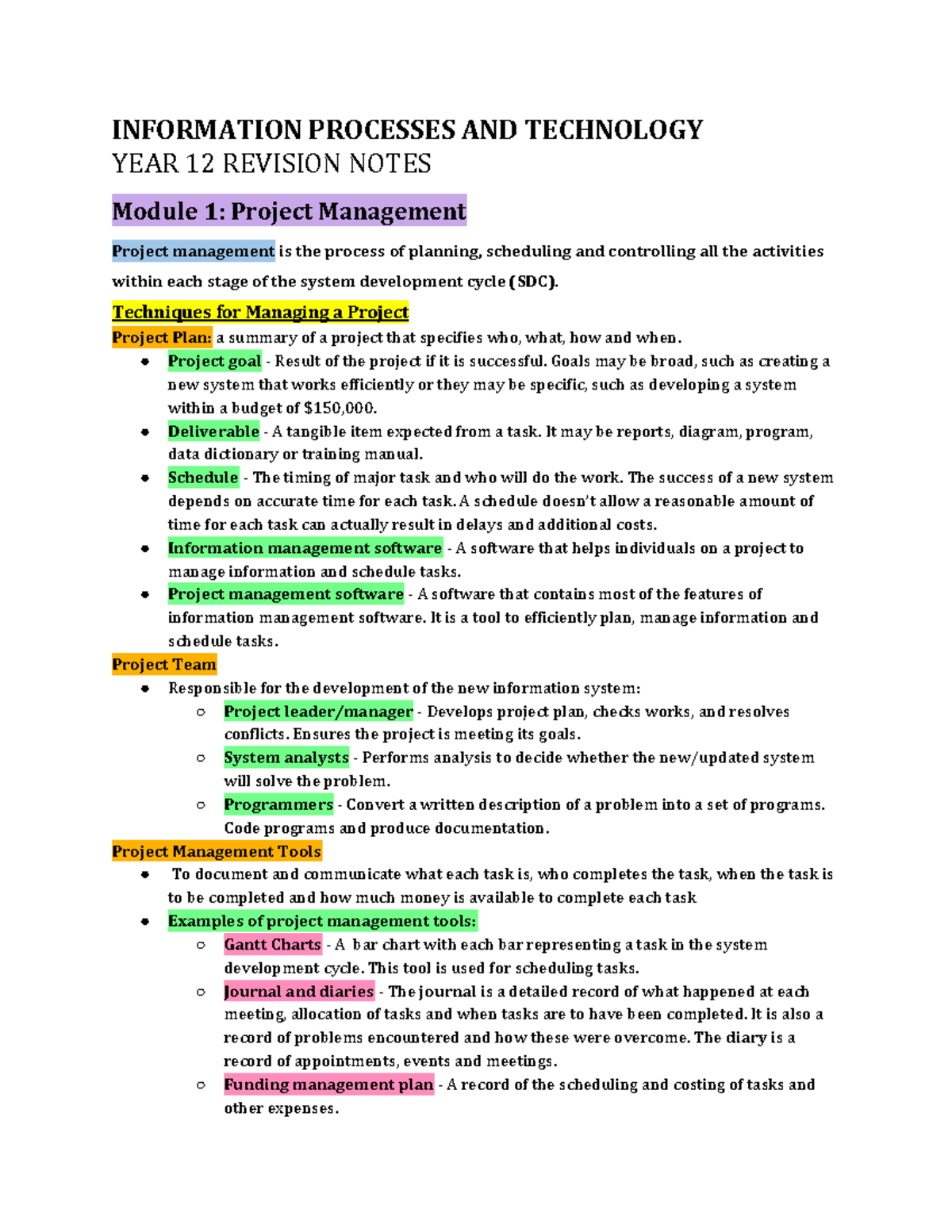 IPT HSC notes - INFORMATION PROCESSES AND TECHNOLOGY YEAR 12 REVISION ...