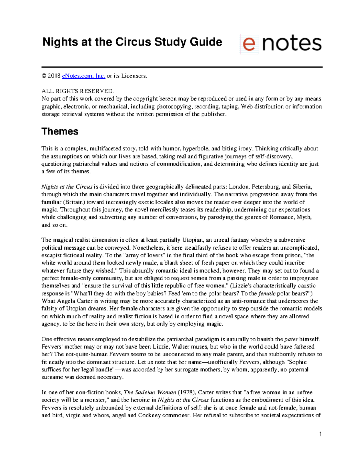 Enotes nights circus guide - Nights at the Circus Study Guide © 2018 ...
