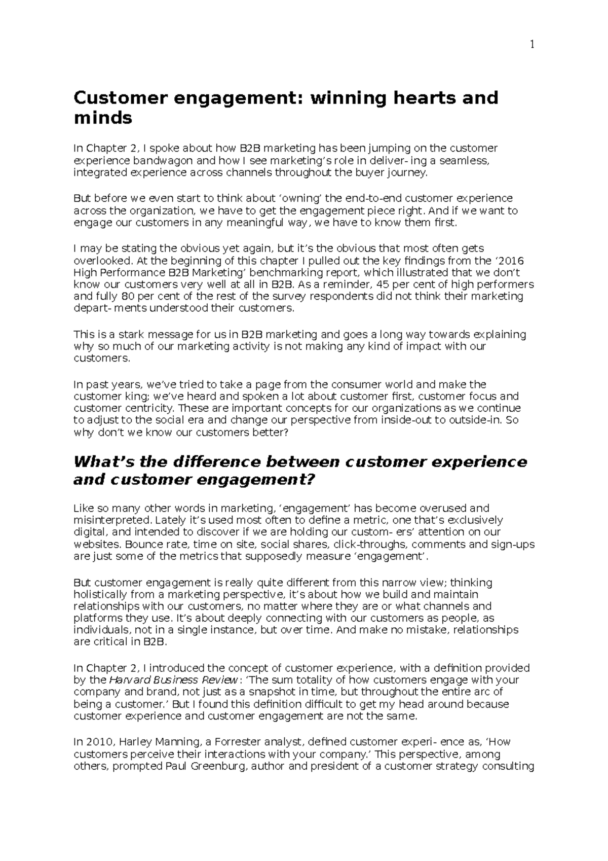 Notes-3 - Customer engagement: winning hearts and minds - Customer ...