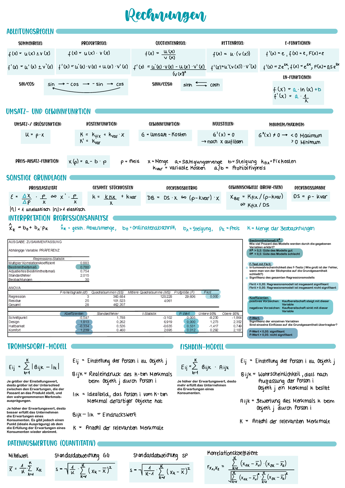 Rechnungen, Statistiken - Rechnungen Ableitungsregeln Umsatz- und ...