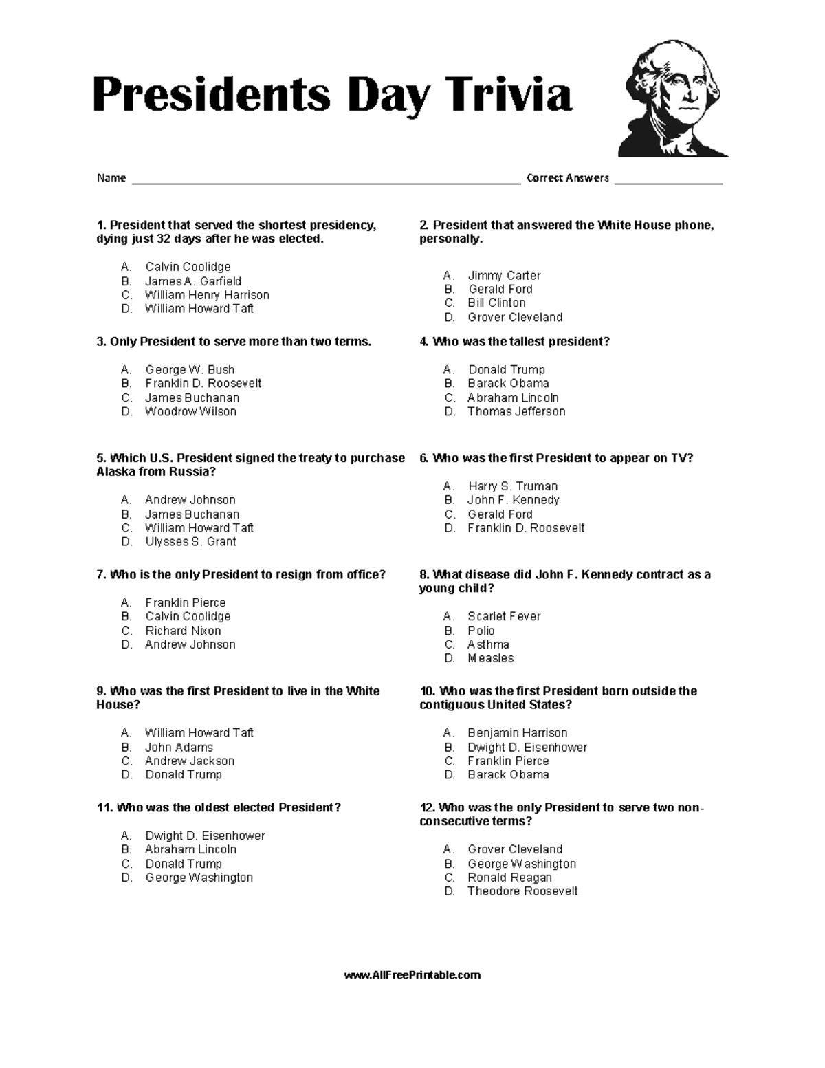 USpd-triv - Trivia - Presidents Day Trivia Name - Studocu