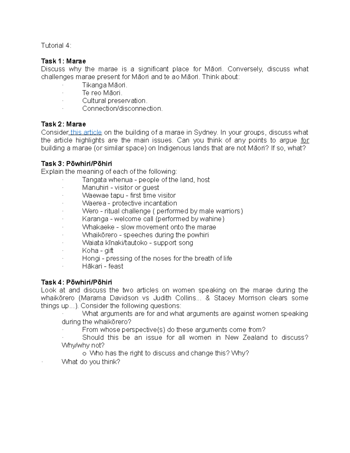Maor102 tutorial 4 - Tutorial 4: Task 1: Marae Discuss why the marae is ...