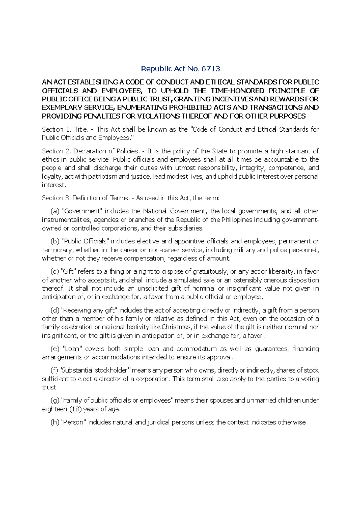 RA6713 - RA 6713 - - Studocu