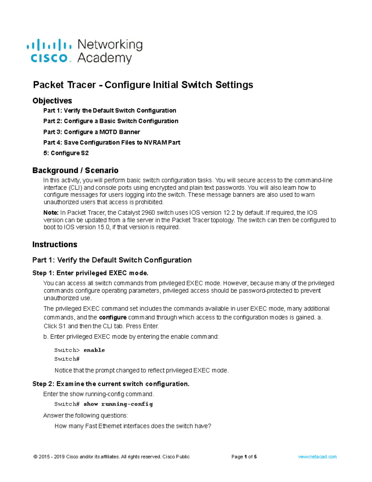 2.5.5-packet-tracer-configure-initial-switch-settings Kshitij Chaudhary - Objectives Part 1 ...