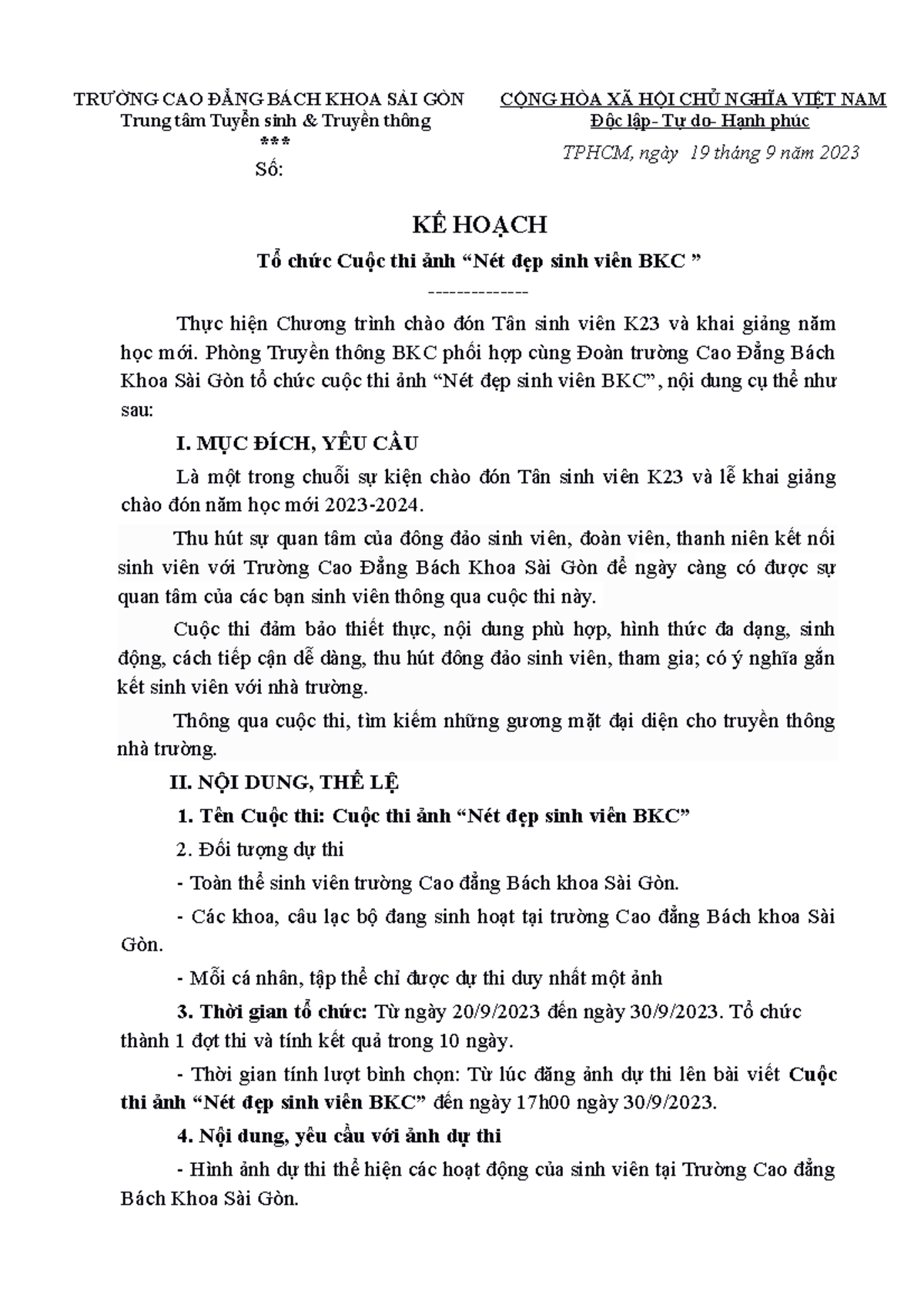 KH tổ chức cuộc thi ảnh Nét đẹp sinh viên BKC 2c - TRƯỜNG CAO ĐẲNG BÁCH KHOA SÀI GÒN Trung tâm ...