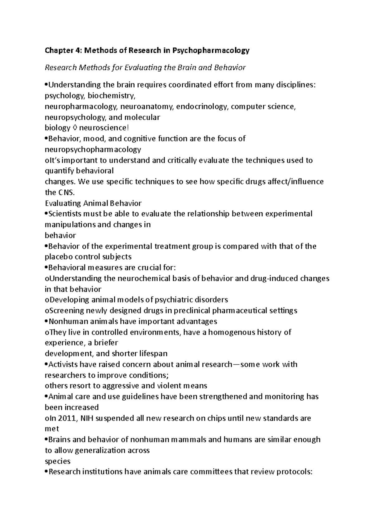 Chapter 04 Outline - Methods of Research in Psychopharmacology ...