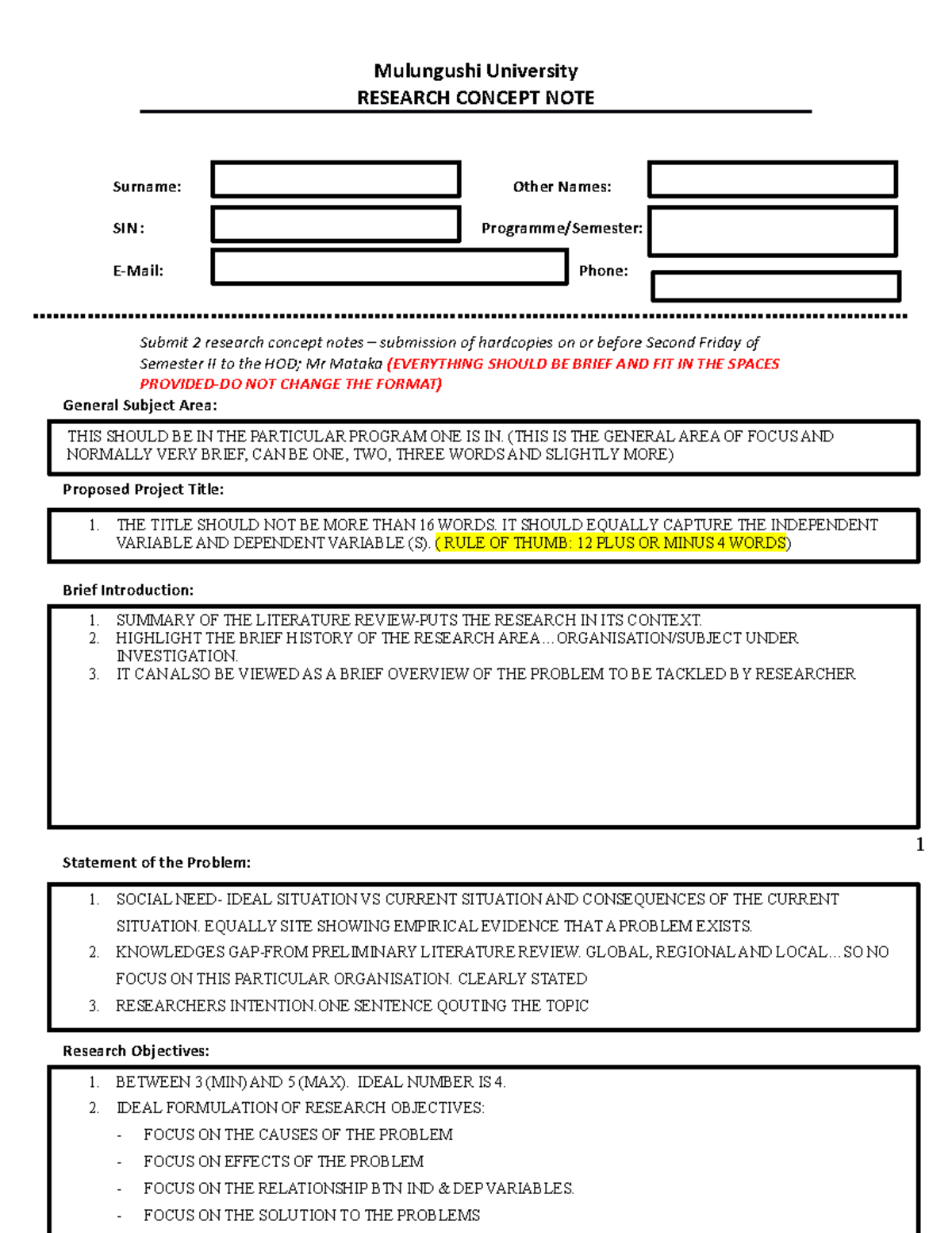 Research Concept Note Form - Mulungushi University RESEARCH CONCEPT ...