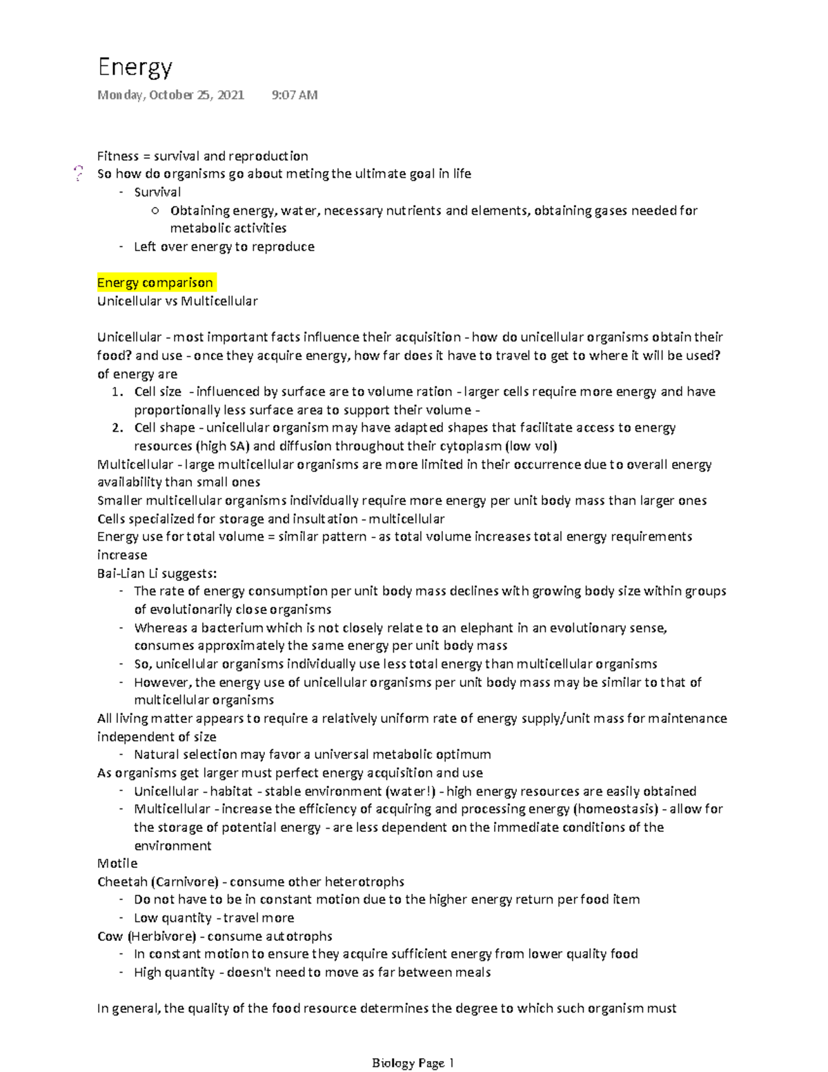 Energy - Fall 2021 - Becky Doyle-Morin - Fitness = survival and ...