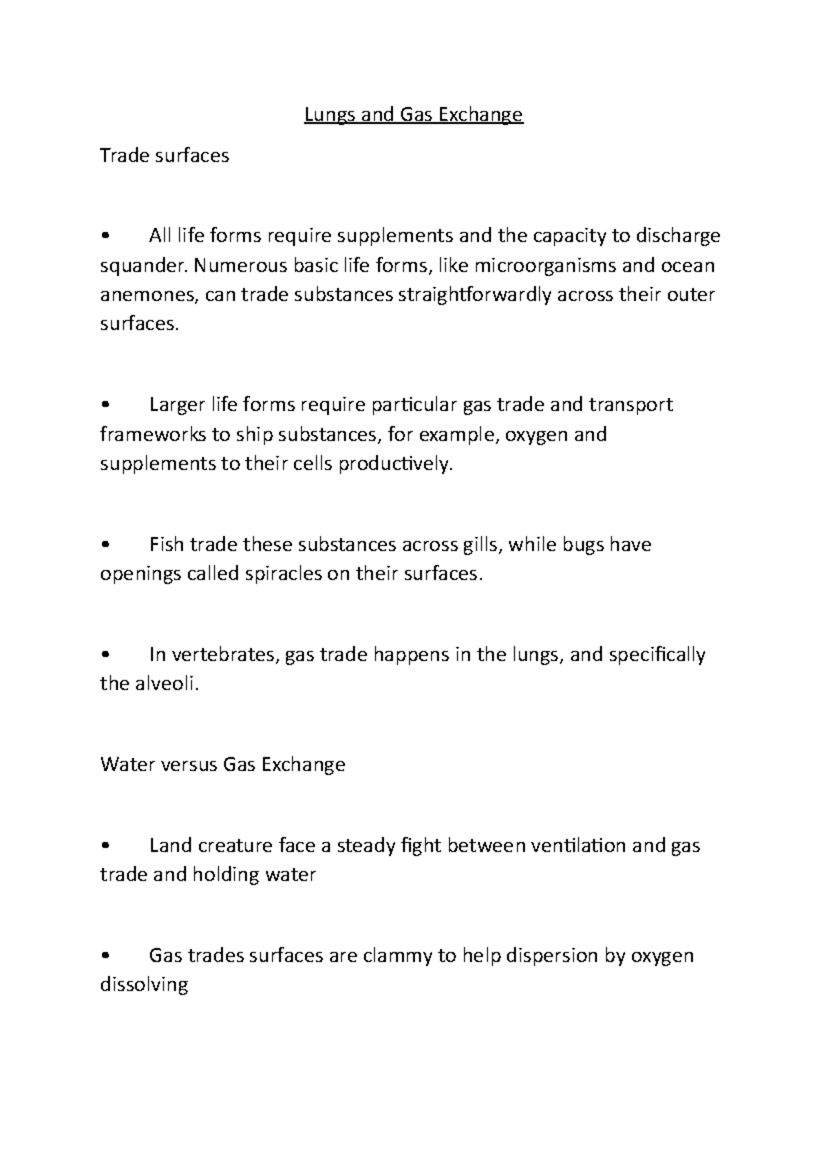 Lungs and Gas Exchange - Notes in biology A Level OCR A - Lungs and Gas ...
