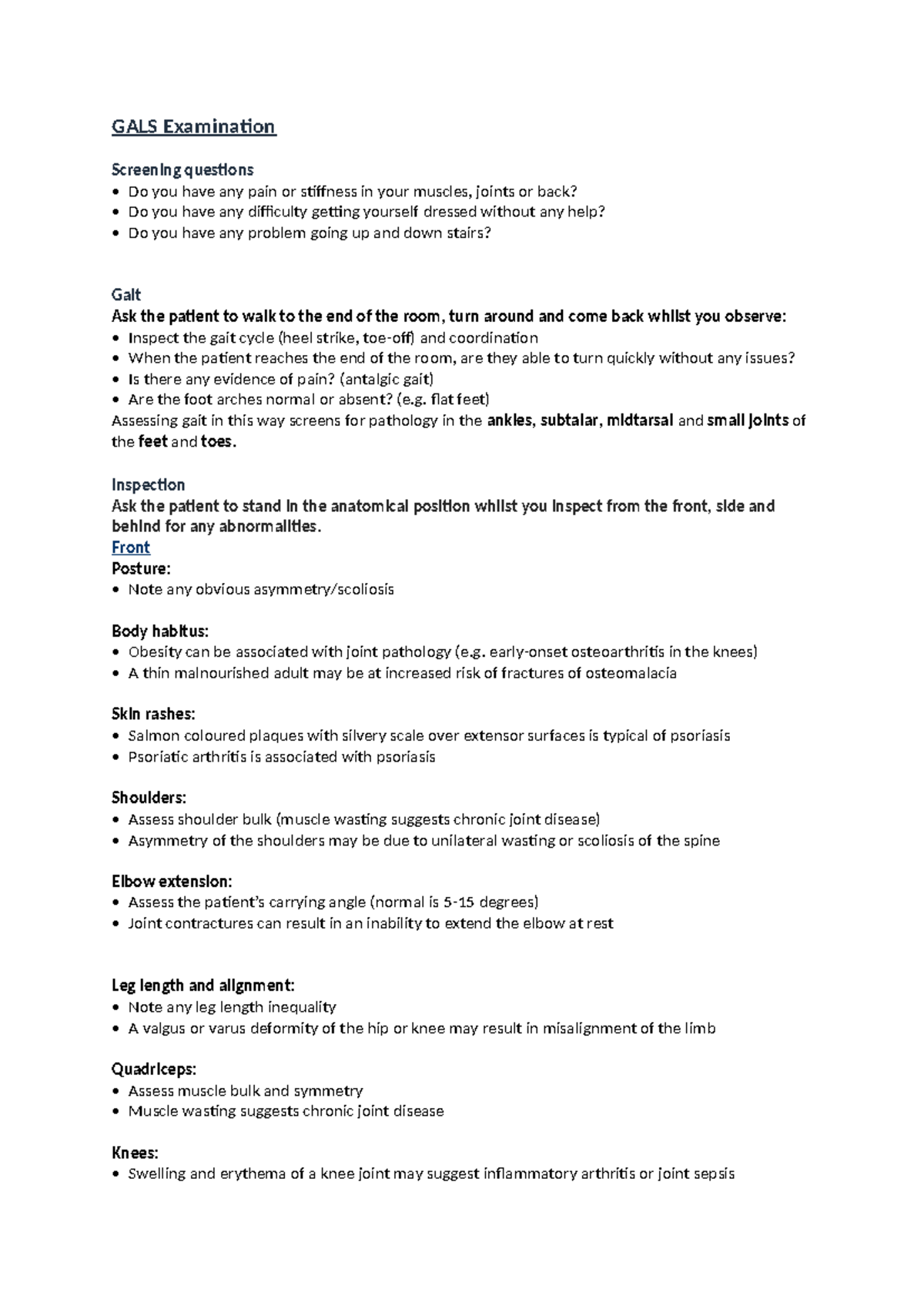 GALS:Knee Examination - GALS Examination Screening questions Do you ...