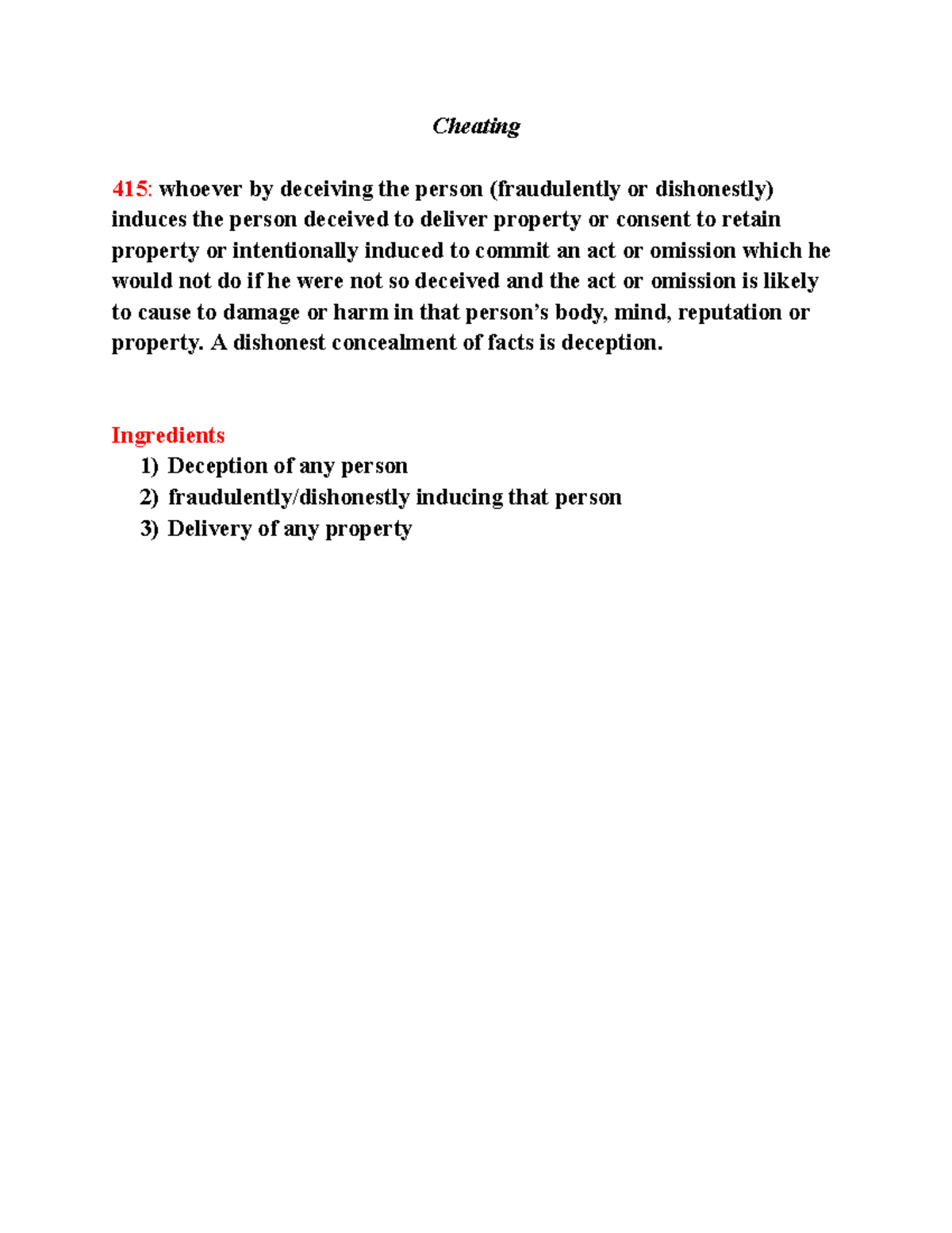 Cheating, trespass - lecture notes - Cheating 415 : whoever by ...