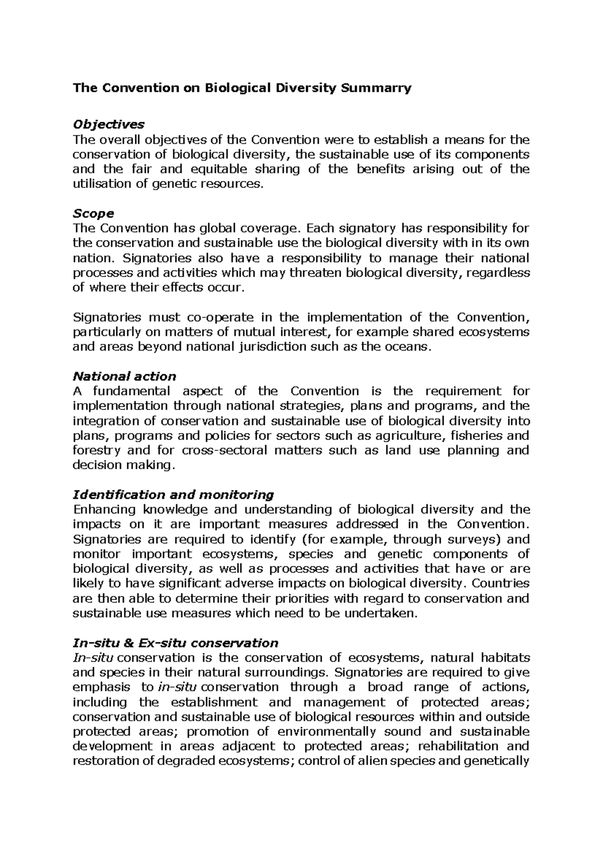 CBD Summary - The Convention on Biological Diversity Summarry ...