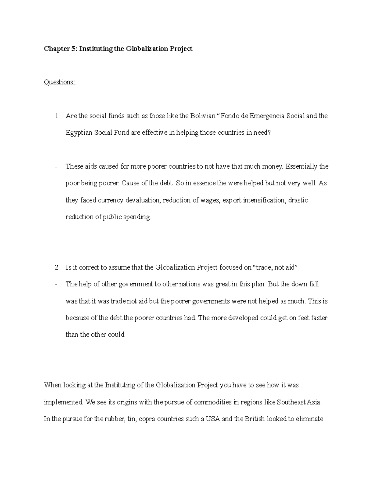 Chapter 5- Instituting the Globalization Project - Chapter 5 ...