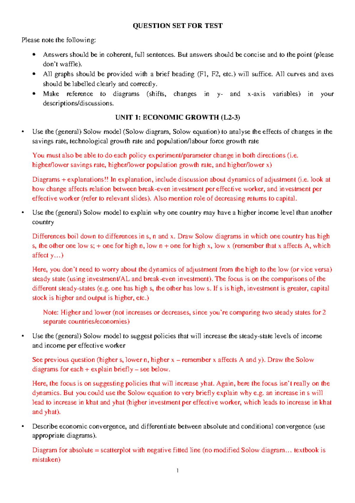 Test question set - econometrics - QUESTION SET FOR TEST Please note ...