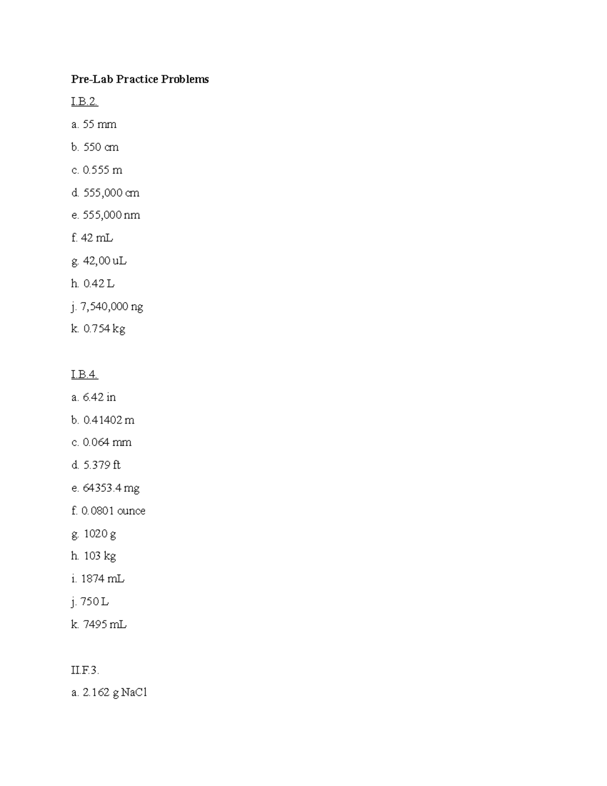 Lab Assignment 1 - Pre-Lab Practice Problems I.B. a. 55 mm b. 550 cm c ...