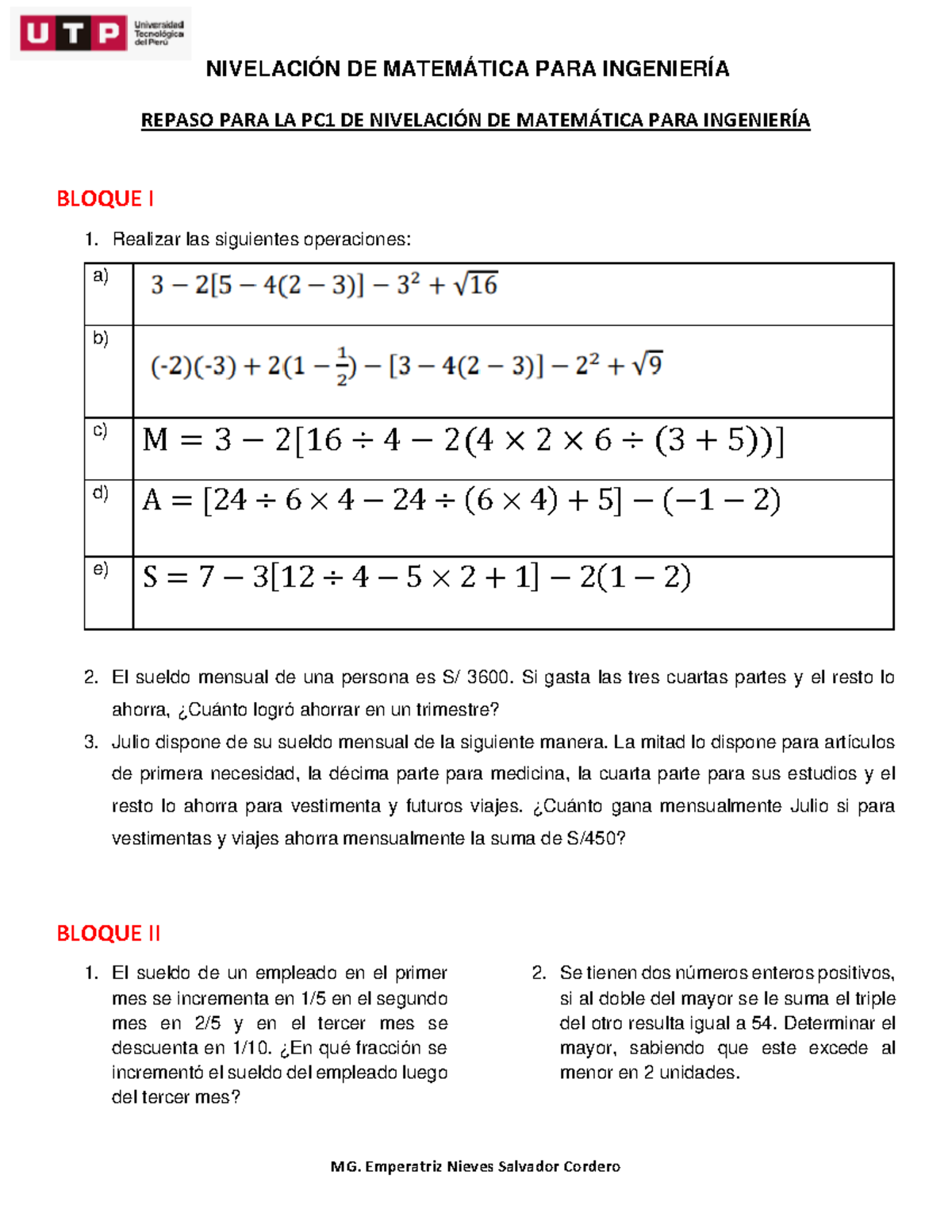 S02 s1 - Repaso PARA LA PC1 NIV ING - NIVELACIÓN DE MATEMÁTICA PARA INGENIERÍA MG. Emperatriz ...