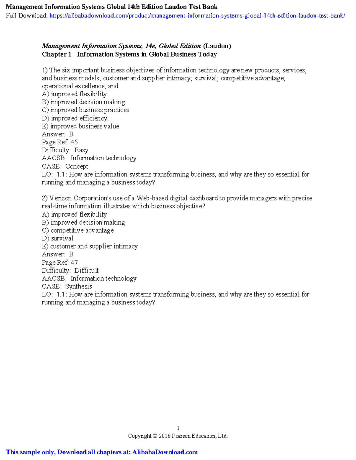 Chapter 1 Information Systems in Global Business Today - 1 Copyright ...