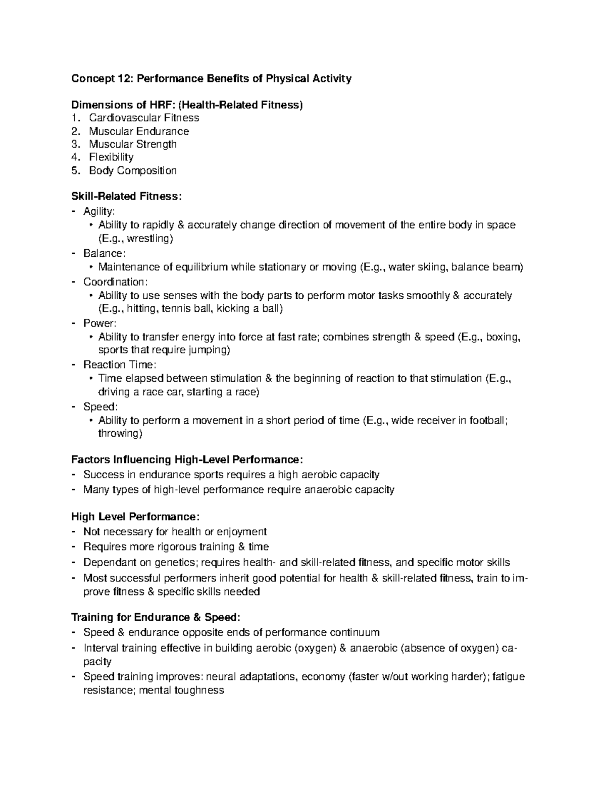 Review - Performance Benefits of Physical Activity - Concept 12 ...