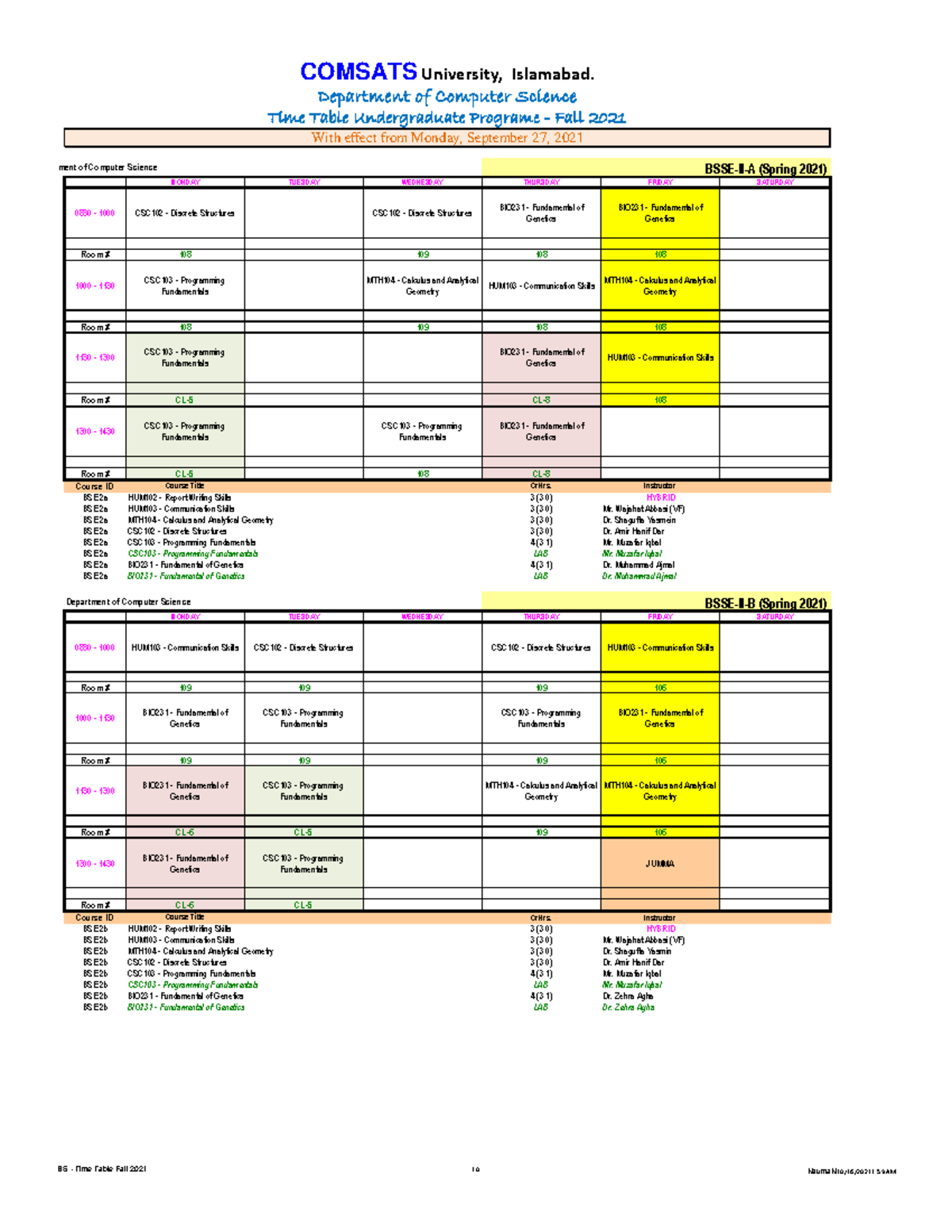 CS - BS - Time Table - Fall 2021 w.e.f. September 27, 2021 (BSE-2nd ...