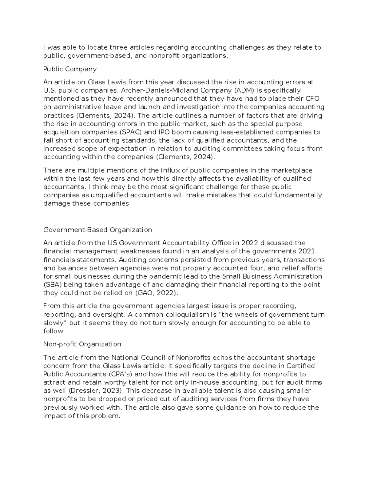 ACC 405 Module One Discussion - I was able to locate three articles ...