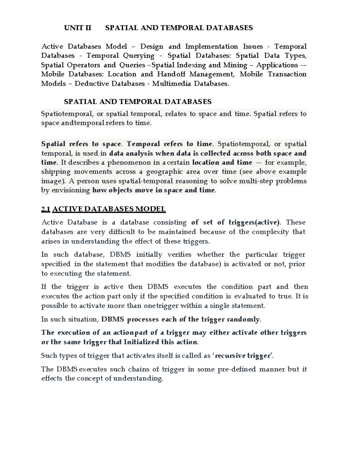 Unit Ii Spatial And Temporal Databases Unit Ii Spatial And Temporal Databases Active Databases