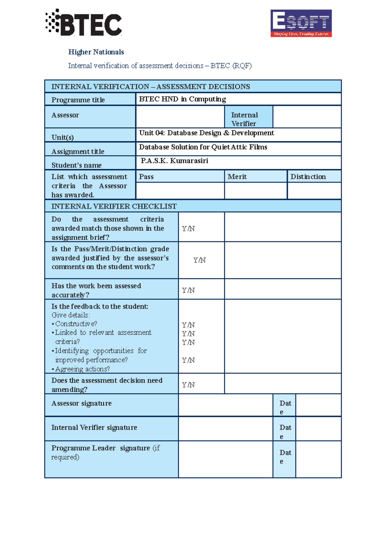 2721-1666807090575-Unit 04 - Database design and Development - Higher Nationals Internal - Studocu