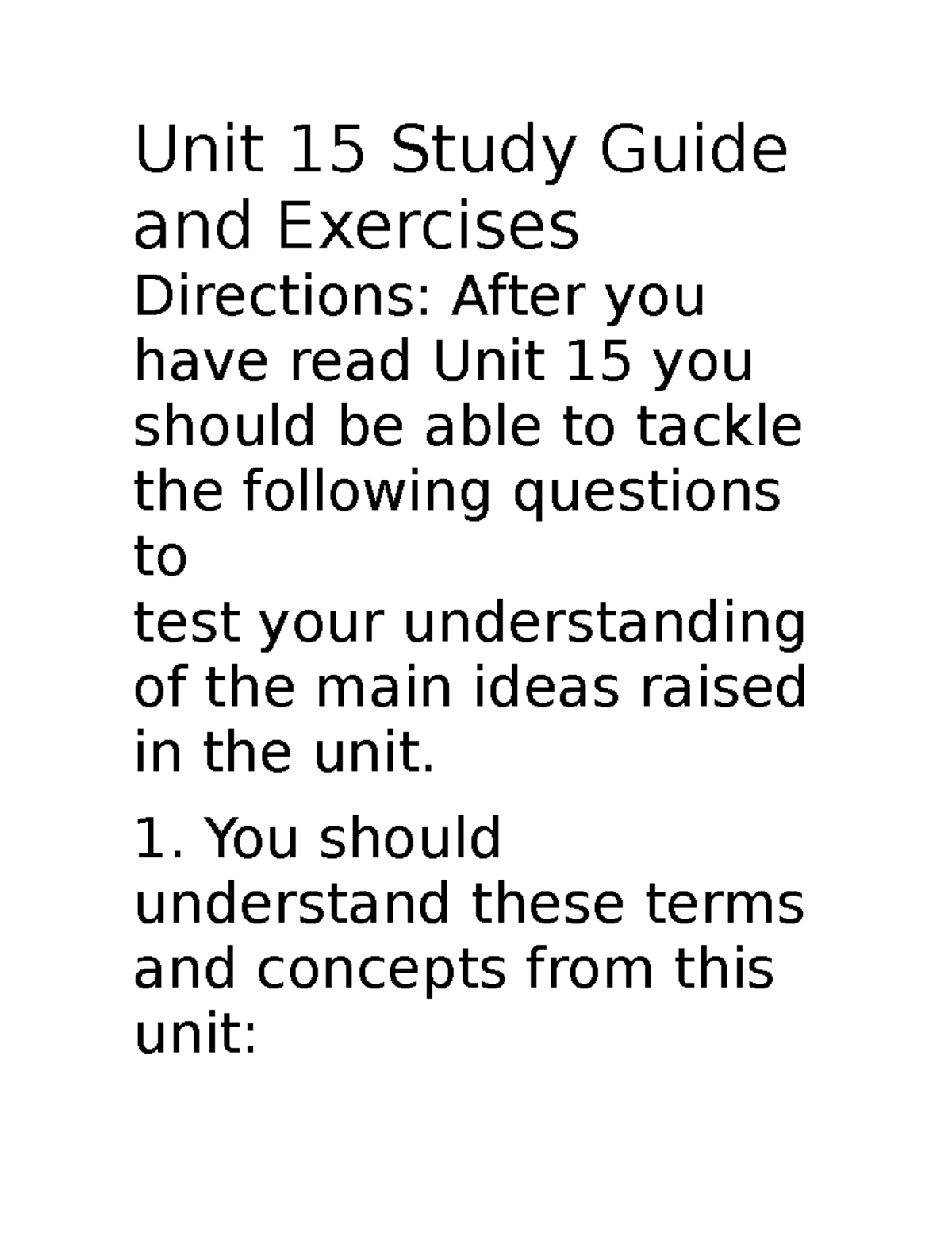 Unit 15 Study Guide and Exercises - Unit 15 Study Guide and Exercises Directions: After you have ...